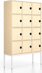 Kancelářská skříň FRAME, bílá podnož, 12x dveře, 1299 x 450 x 2185 mm, kódový zámek, bříza