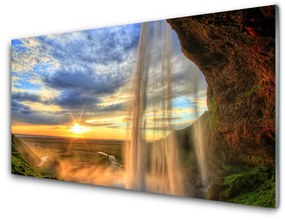 Obraz na skle Vodopád Krajina 120x60 cm