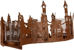 Rustikální rezavý svícen v designu městečka Candle Rust - 27*12*12 cm