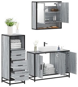 3dílný set koupelnového nábytku šedý sonoma kompozitní dřevo 3301043