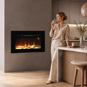 HOMCOM Elektrický krb 60 cm k zabudování nebo na stěnu, 1800W, 24hodinový časovač, nastavitelný plamen, krystaly