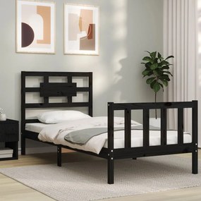 Rám postele s čelem černý 90 x 200 cm masivní dřevo,  3192545