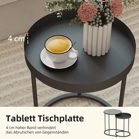 HOMCOM Sada 2 obývacích stolů, zasouvací, design podnosu, kov, šedá