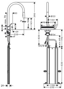Hansgrohe Aquno Select M81, páková kuchyňská baterie 170, vytahovatelná sprška, 3jet, sBox, chromová, HAN-73831000