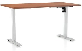 Výškově nastavitelný stůl OfficeTech A, 120 x 80 cm, bílá podnož, třešeň