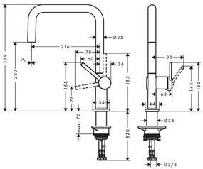 Hansgrohe Talis M54 - Páková kuchyňská baterie U 220, 1jet, vzhled nerezu 72806800