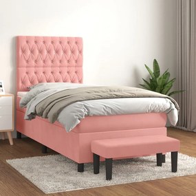 Box spring postel s matrací růžová 80 x 200 cm samet 3137994