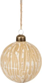 Skleněná vánoční ozdoba ANTIC WOOD 8 cm, béžová