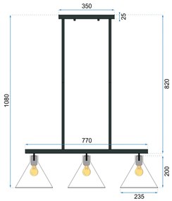 Toolight - Skleněná kovová stropní svítilna 3xE27 APP318-3CP, černá, OSW-00414