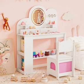 Costway Dětský toaletní stolek s osvětlením Sada toaletního a židlí Princess s 2