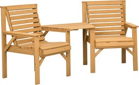 Outsunny 3dílný odolný dřevěný bistro set – laťkový design s otvorem pro slunečník, hnědý (smrk) | Aosom