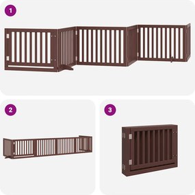 Zábrana pro psy s dvířky skládací 6 panelů hnědá 480 cm topol 3155689