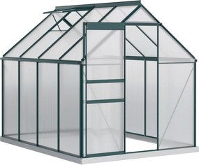 Zahradní skleník Outsunny z polykarbonátu 190x253x199cm, s otevíracími okny a posuvnými dveřmi, hliníková konstrukce, zelený | Aosom