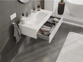 Mexen Rivel, koupelnová skříňka 90 cm s umyvadlem Vela, 1 zásuvka, drážkovaná, bílá matná, 91A20-09023-1-BF01-W23M01