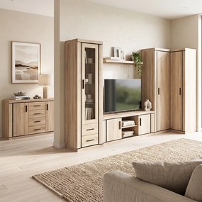 Obývací stěna se skříní DALLAS s | sestava F | 295 + 137 cm | 5 dílů | sonoma