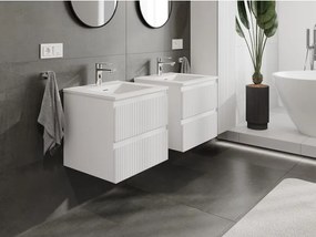 Mexen Rivel, koupelnová skříňka 50 cm s umyvadlem Otis, 2 zásuvky, drážkovaná, bílá matná, 91A20-05047-2-BFF01-W18M01
