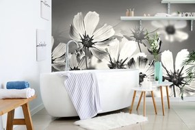Samolepící tapeta květiny v černobílém provedení - 375x250 cm