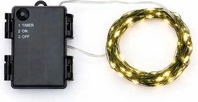 LED světýlka na baterie, kapičky, 5,3 m, teple bílá, 50 diod, zelený drátek, IP44, venkovní, 3 × AA