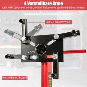 Costway Stojan motoru 680 kg zdvih motoru otočný o 360° se 4 nastavitelnými