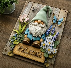dekorace na zeď, dřevo, 20x13 cm, Boho styl s trpaslíkem, Dekorino DZ20260005