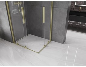 Mexen Velar Duo, sprchový kout s posuvnými dveřmi 90(dveře) x 80(dveře) cm, 8mm čiré sklo, zlatý matný profil, 871-090-080-02-55