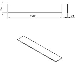 Sapho PLATO deska Rockstone 2200 x 24 x 360 mm bílá mat PL226-0101