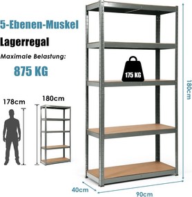 Costway Úložný regál 5 vrstev, prostorově pro velké zatížení, šedá