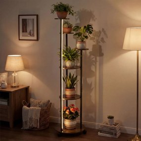 Costway 6-Tier stojan na rostliny s LED osvětlením a kolečky Stojan na květiny
