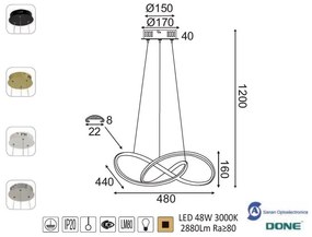 ACA DECOR GORDIUS 48W/230V/3000K/2880Lm/360°/IP20, Flicker free, černá barva