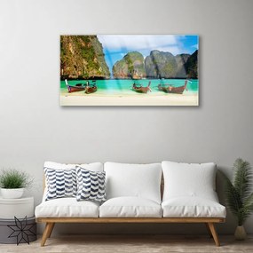 Obraz na skle Pláž Moře Hory Krajina 120x60 cm