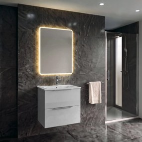 Sapho Cirasa koupelnový set skříňka 50 cm s úzkým umyvadlem a LED zrcadlem 2x zásuvka bílá lesk KSET-110