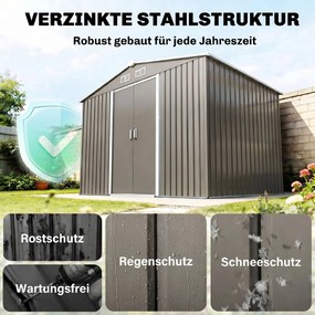 Zahradní kůlna Outsunny 4,9 m² s pultovou střechou, posuvné dveře, základy, 277 x 195 x 192 cm, kůlna z pozinkované oceli, odolná vůči počasí, pro za…