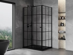 Mexen Mist-F T, 1-křídlý ​​skládací sprchový kout levý 70 x 100 cm, čiré sklo-černá mřížka, 8A6T-070-100-70-77-L