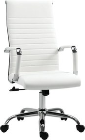 Ergonomická kancelářská židle Vinsetto s funkcí naklápění, výškově nastavitelná otočná židle, čalouněná umělou kůží, bílá, 54 x 62 x 104-114 cm | Aoso