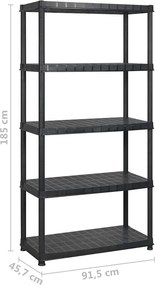 Úložný regál 5patrový černý 274,5 x 45,7 x 185 cm plast 3059858