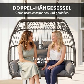 Outsunny závěsné křeslo s skládacím stojanem, závěsný košík s polštářem, ergonomické houpací křeslo z poly ratanového materiálu pro 2 osoby, závěsné …