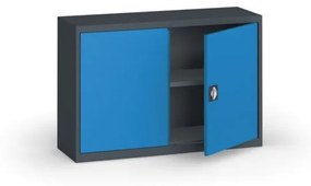 Plechová policová skříň na nářadí KOVONA, 800 x 1200 x 400 mm, 1 police, antracit/modrá