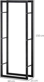 HOMCOM Dřevěný regál Vertikální dřevěný regál Nosnost 100 kg Kovový regál 60x25x150cm do kuchyně obývacího pokoje kanceláře