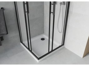 Mexen Rio čtvercový sprchový kout 70 x 70 cm, Vzor jinovatky, Černá + sprchová vanička Flat, Bílá - 860-070-070-70-30-4010B
