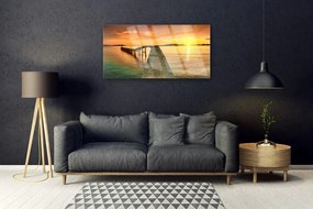 Obraz na skle Moře Slunce Most Krajina 125x50 cm