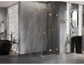 Mexen Lunar-F L, sklápěcí sprchový kout pravý 70 x 70 cm, 8mm čiré sklo, zlatý kartáčovaný - 836L-070-070-55-00-P