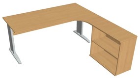 Sestava stolu a skříně levá 180 cm - Hobis Cross CE 1800 H L Dekor stolové desky: buk, Dekor lamino podnože: buk, Barva nohou: Stříbrná