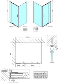 Polysan EASY BLACK sprchové dveře otočné 76 - 90 x 190 cm čiré sklo EL1615B