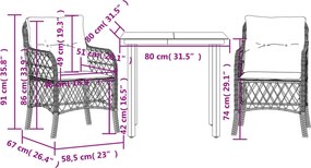 3dílný bistro set s poduškami šedý polyratan 3212131