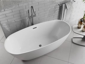 Mexen Luvo Slim, volně stojící vana 170 × 75 cm, bílá lesklá, grafitový přepad, 52801707500-95