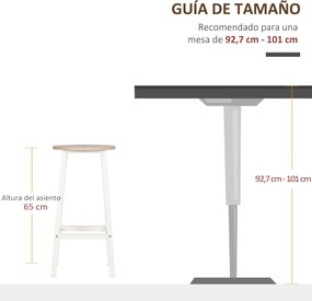 HOMCOM Sada 2 výškových barových židlí 65cm se železnými nohami a opěrkou pro obývací pokoj a jídelnu, nosnost 75 kg, přírodní dřevo a bílá