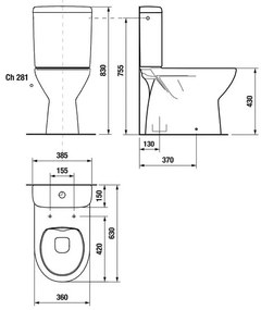 Jika Lyra Plus WC kombi mísa Rimless s nádržkou, bílá H8273870002811