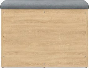 skříňka na boty, botník s polstrováním, lavice, sedací, police, dřevo/látka, 52x84x32 cm, dub sonoma/šedá, Dekorino BS20260020