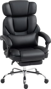 HOMCOM Kancelářská židle ergonomická, výškově nastavitelná, otočná s opěrkou bederní páteře, opěrkami rukou, opěrkou nohou, PU kůže, černá