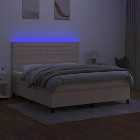 Box spring postel s matrací a LED krémová 160x200 cm textil 3134970